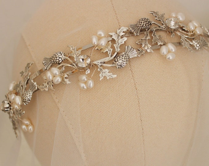 POLLY //silver Scottish Thistle Bridal Tiara Wedding Headband Bridal ...