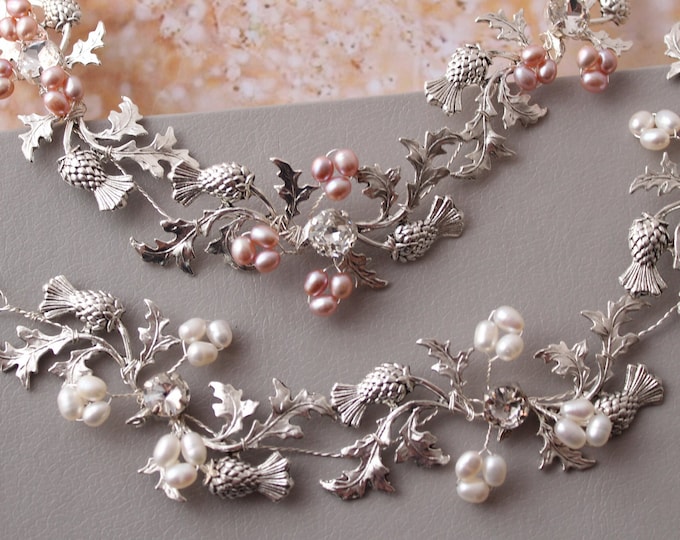 POLLY //silver Scottish Thistle Bridal Tiara Wedding Headband Bridal ...