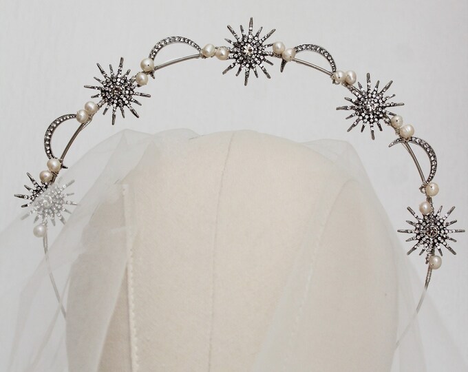 NATI // Silver Celestial Halo Crown Galaxy Halo Tiara Star Bridal Crown ...
