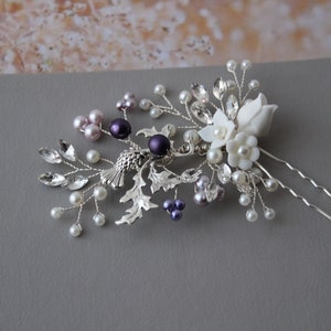 ISABELLE// Silver Purple Scottish Thistle Hair Pin Pearl Wedding Hair ...