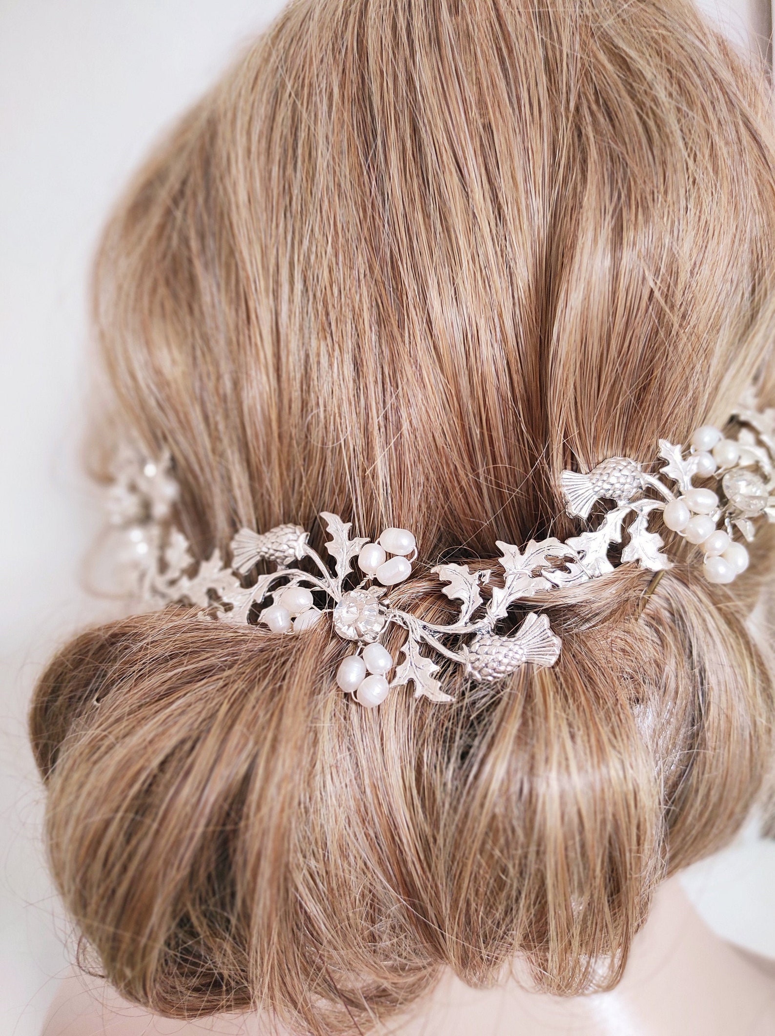 EMILIA // Silver or Gold Scottish Thistle Hair Vine, Floral Hair Piece ...