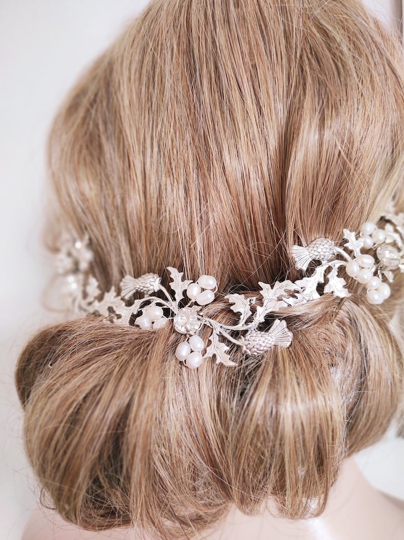 EMILIA // Silver or Gold Scottish Thistle Hair Vine Floral - Etsy