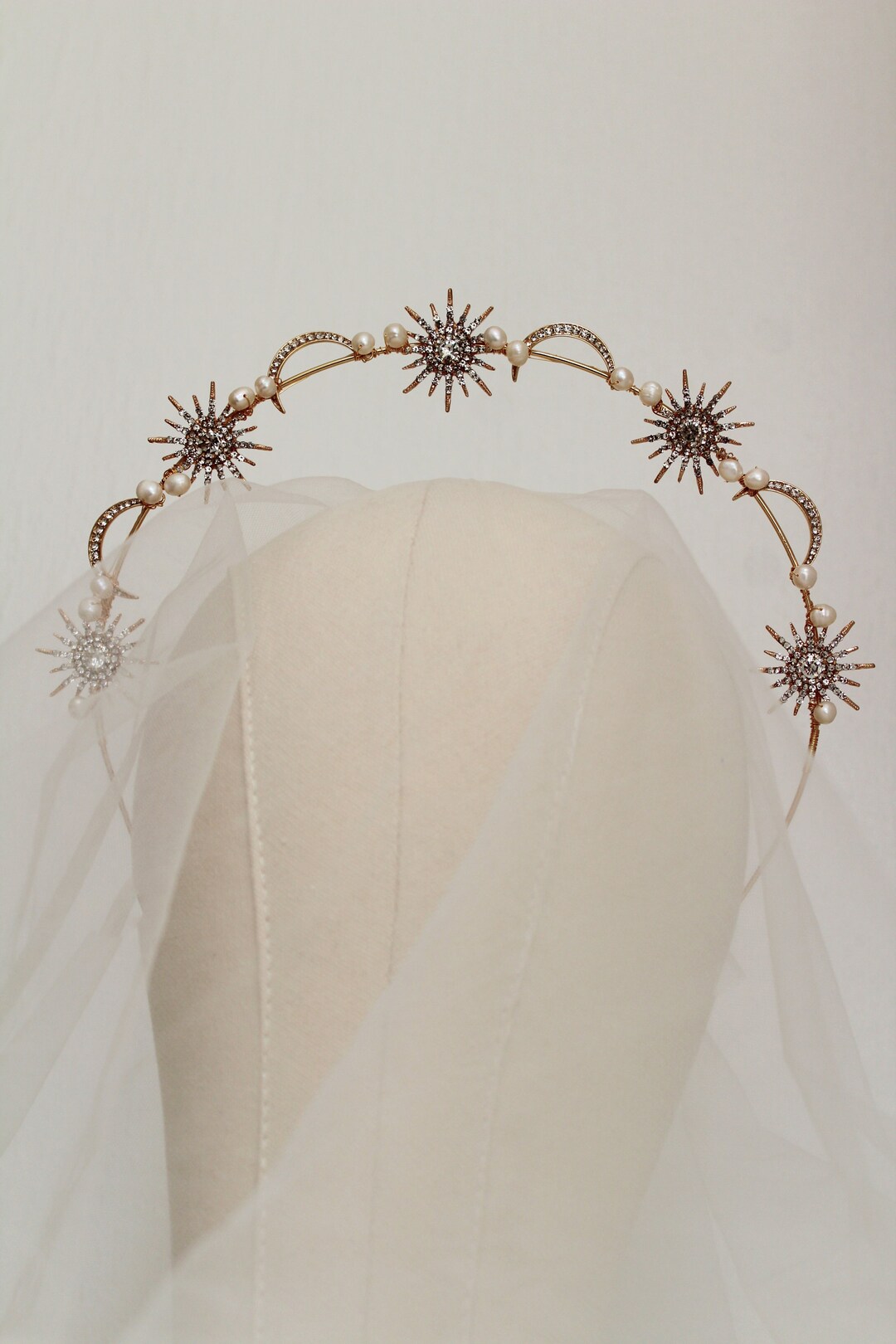 NATI // Gold Bridal Celestial Halo Crown Bridal Galaxy Halo Tiara Star ...