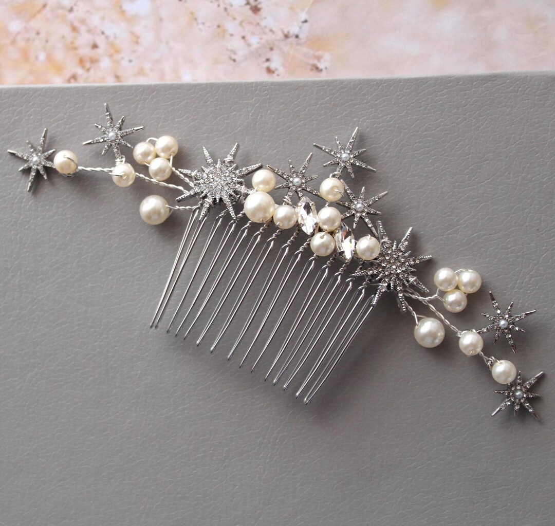KATRINA // Silver Star Bridal Hair Comb Bridal Hair Vine Wedding Hair ...