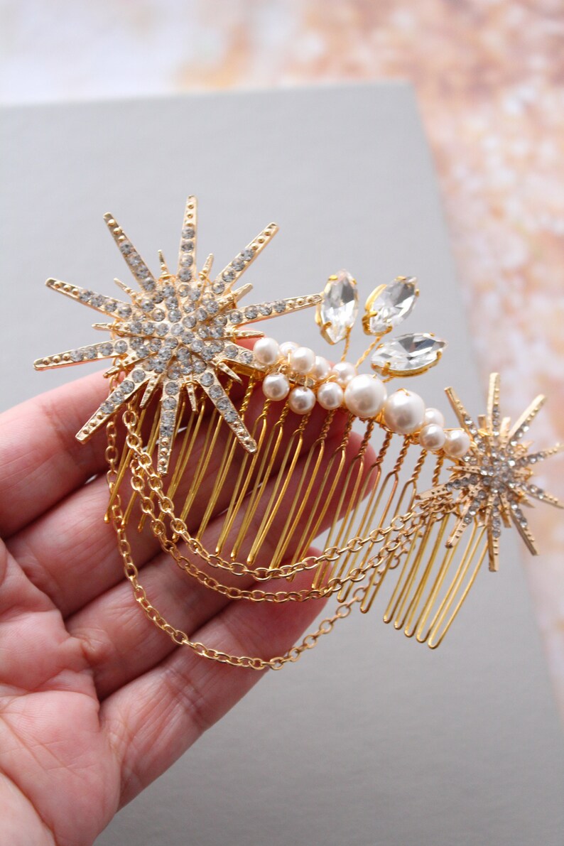 MILLIE // Gold Celestial Star Hair Comb Wedding Hair Comb - Etsy