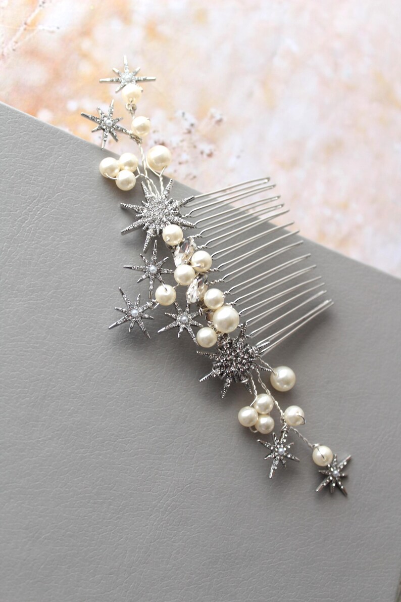 KATRINA // Silver Star Bridal Hair Comb Bridal Hair Vine Wedding Hair ...