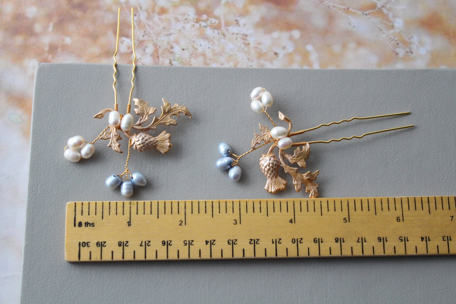LUNA // Gold Blue Scottish Thistle Hair Pins for Bride Bridal Hair Pin ...