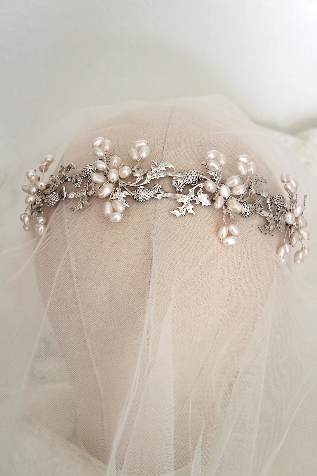 CLAUDIA //silver Scottish Thistle Bridal Halo Crown Wedding Headband ...