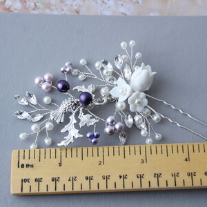 ISABELLE// Silver Purple Scottish Thistle Hair Pin Pearl Wedding Hair ...
