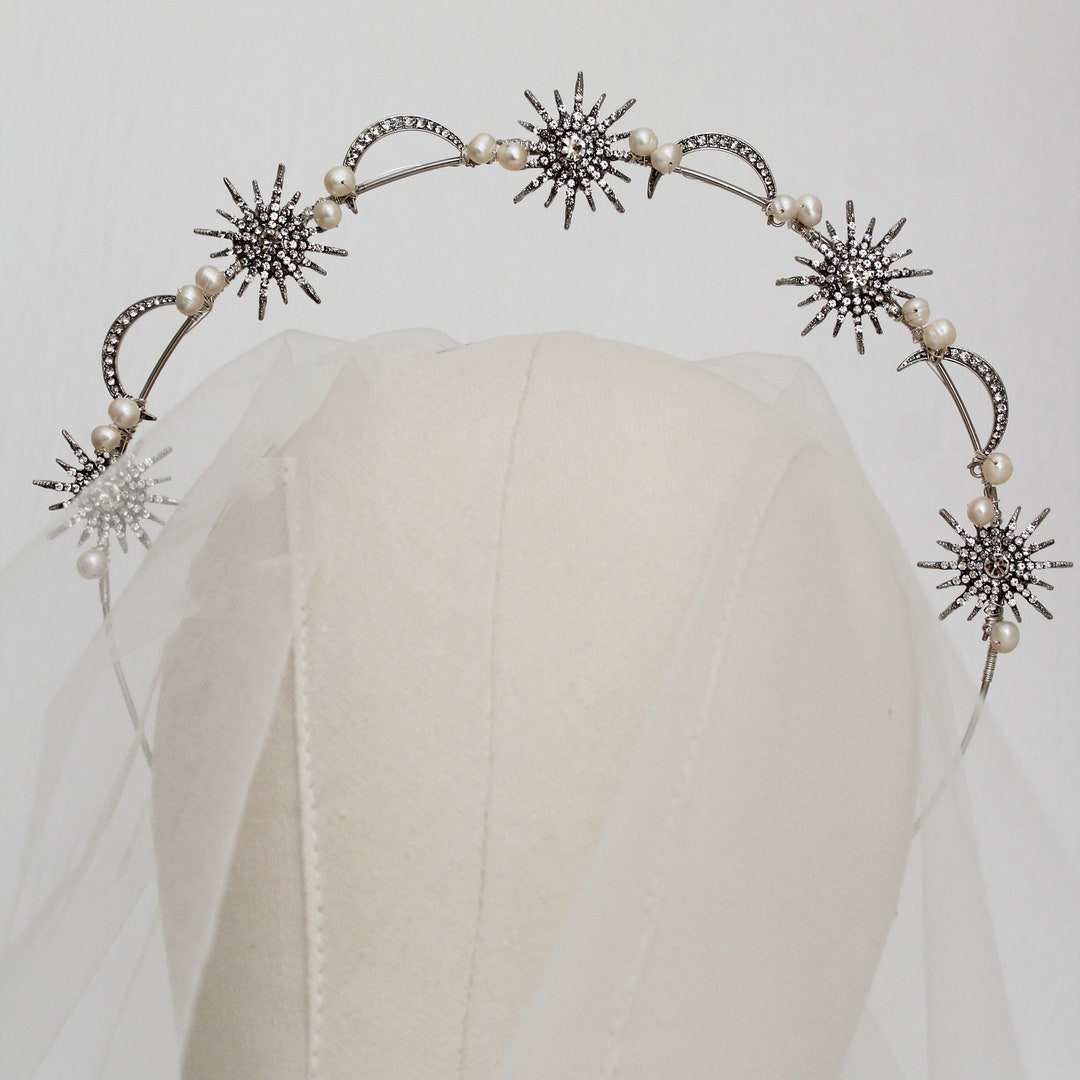 NATI // Silver Celestial Halo Crown Galaxy Halo Tiara Star Bridal Crown ...