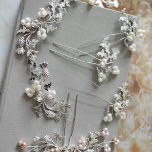 ELEANOR // Silver Green Scottish Thistle Hair Pins, Bridesmaid Hair ...