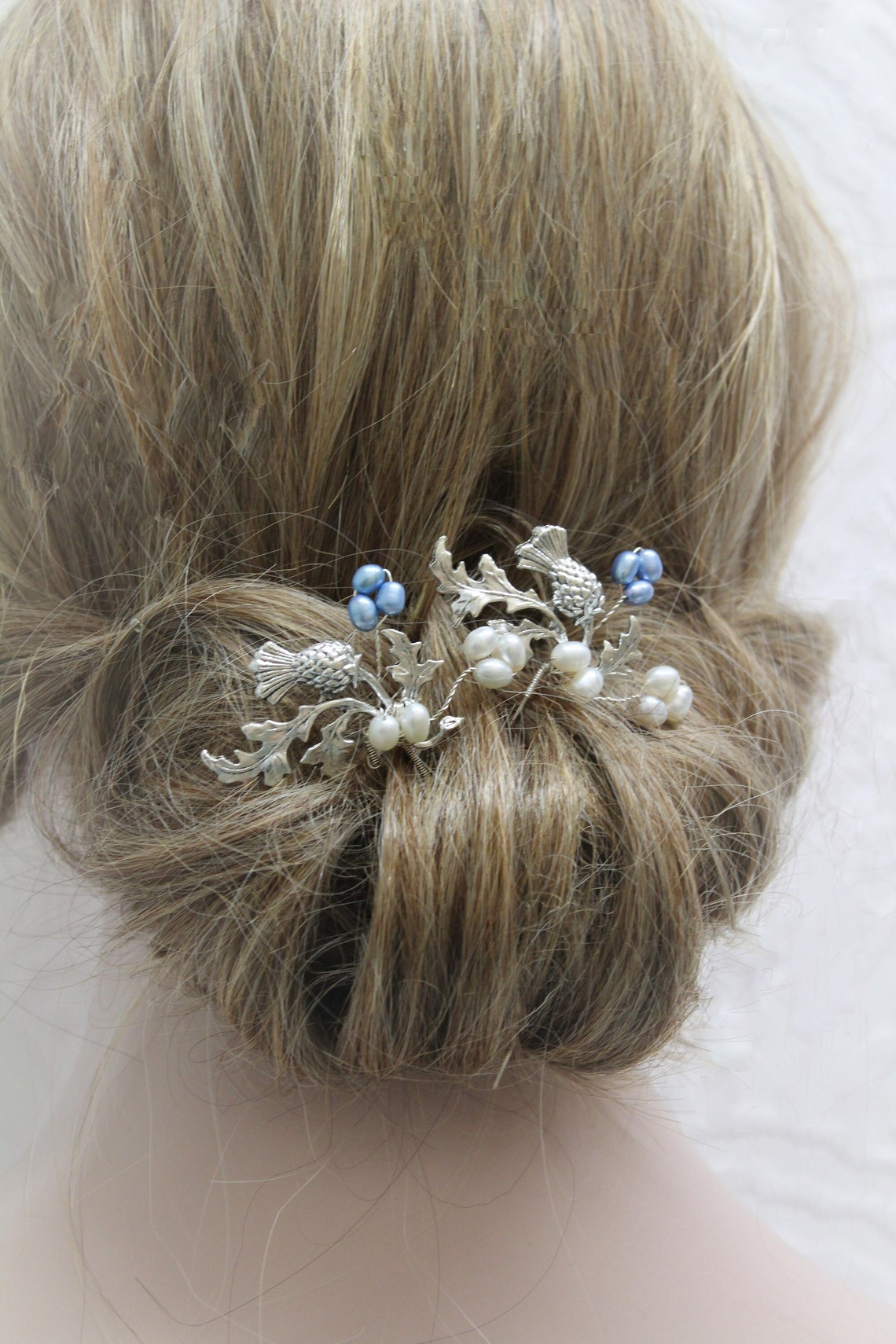 LUNA // Gold Blue Scottish Thistle Hair Pins for Bride Bridal Hair Pin ...
