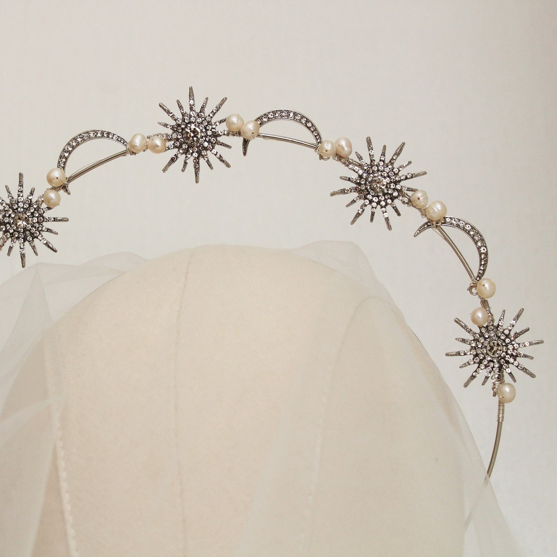 NATI // Silver Celestial Halo Crown Galaxy Halo Tiara Star Bridal Crown ...