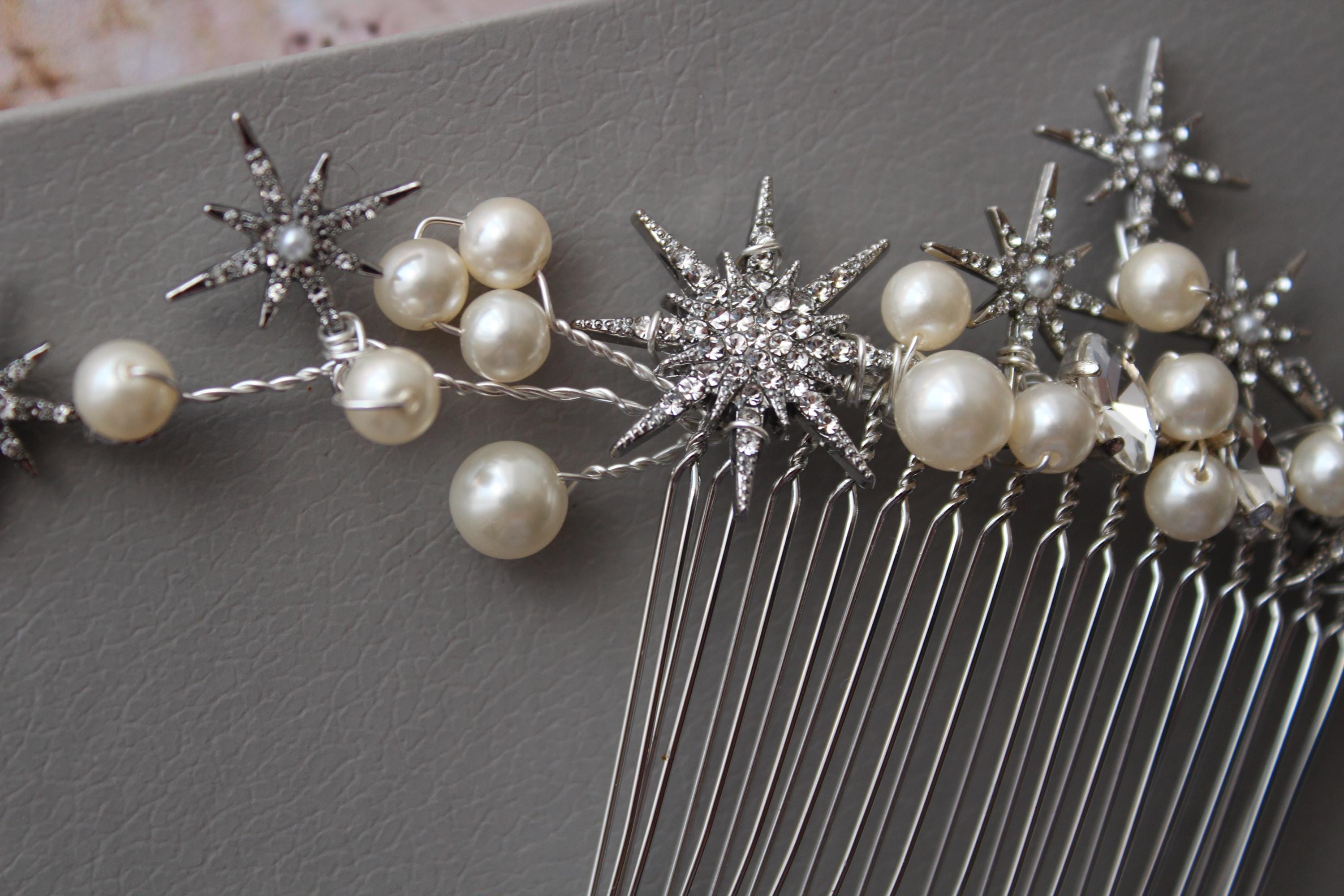 KATRINA // Silver Star Bridal Hair Comb Bridal Hair Vine Wedding Hair ...