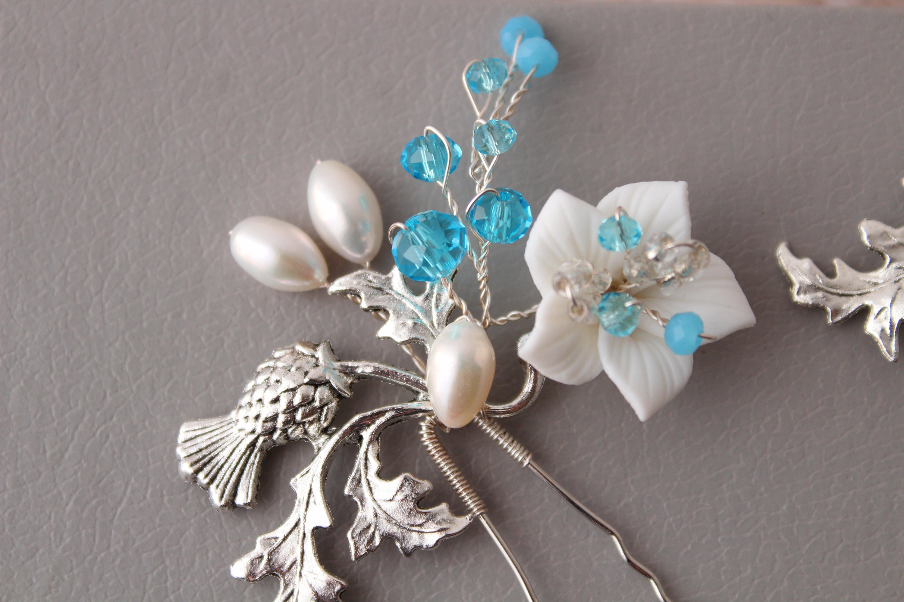 ORLA // Silver Blue Scottish Thistle Hair Pins, Bridal Hair Pins ...