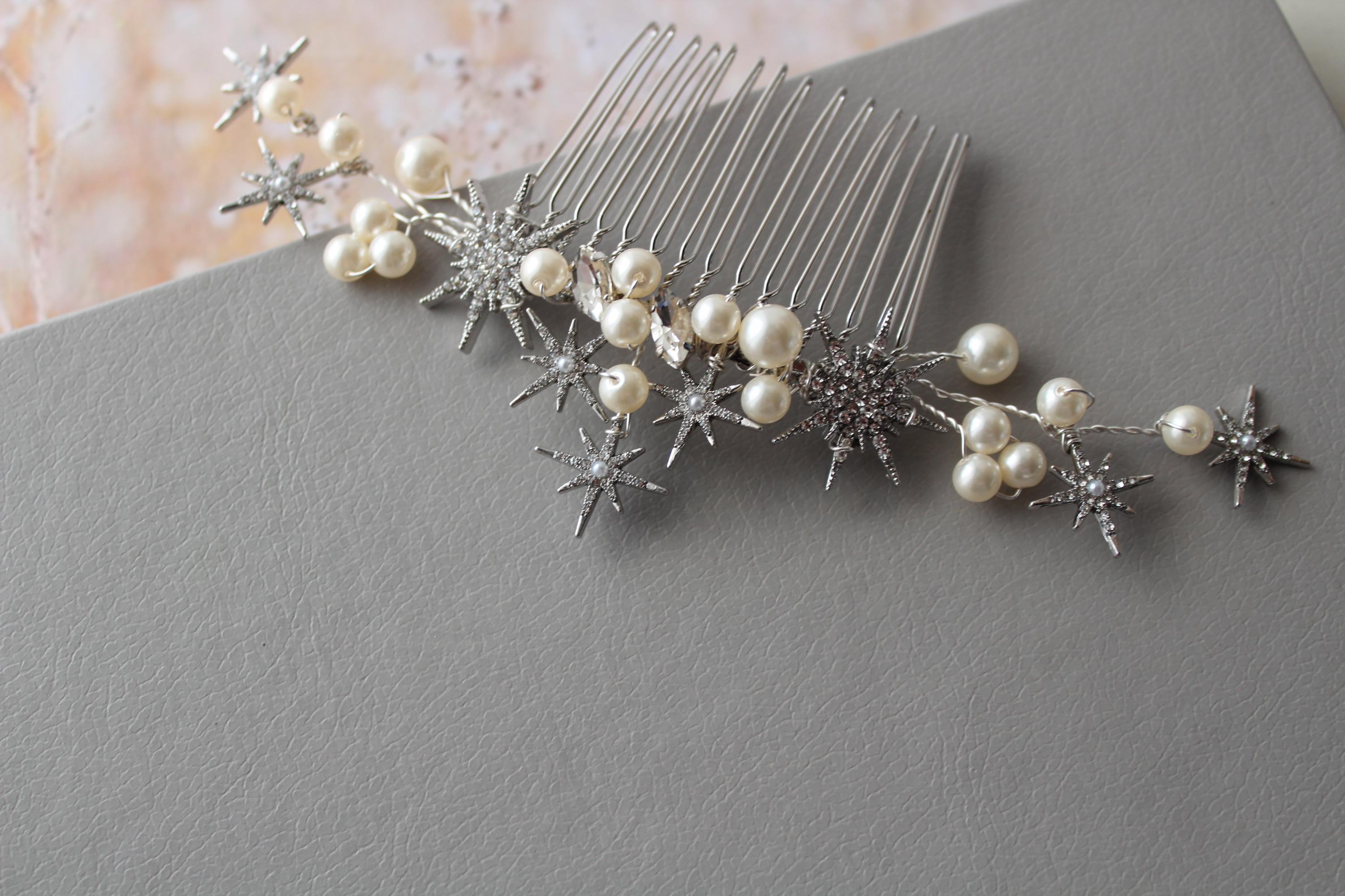 KATRINA // Silver Star Bridal Hair Comb Bridal Hair Vine Wedding Hair ...