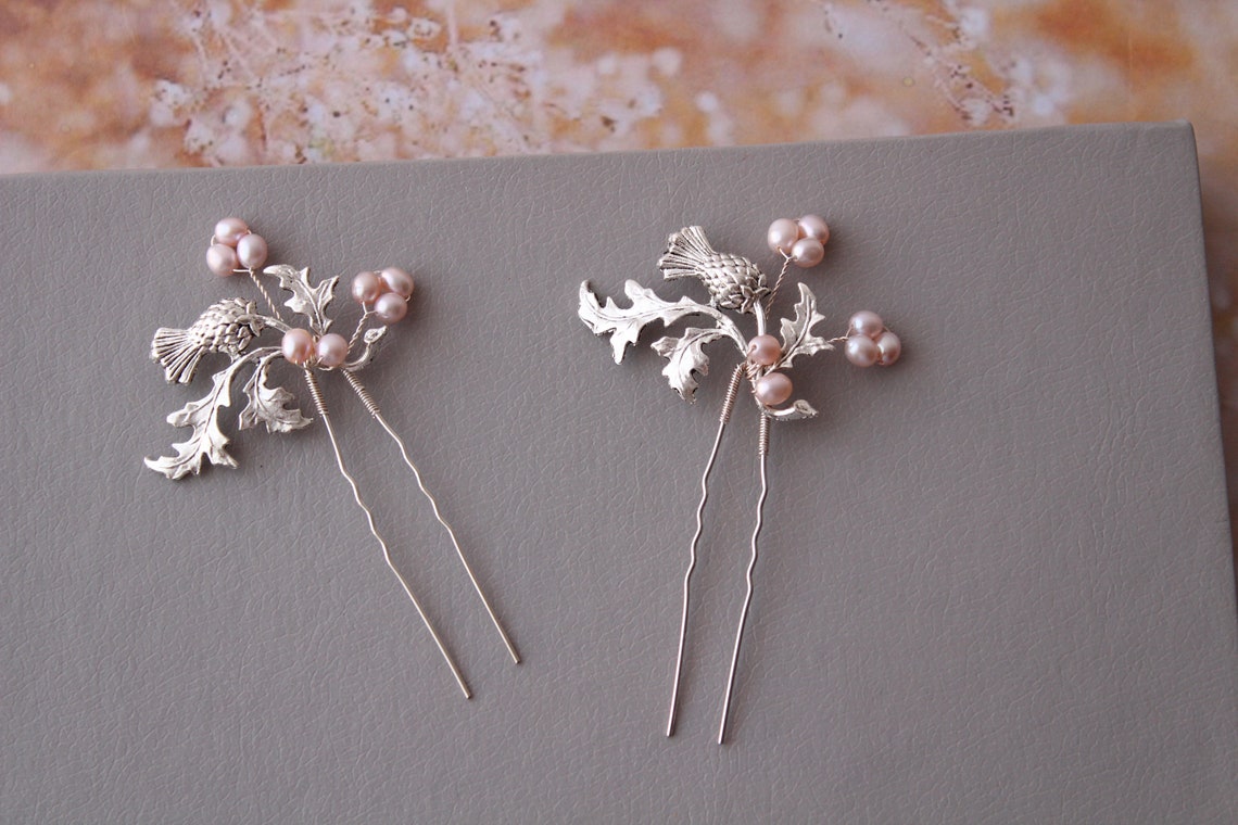 LUNA // Gold Blue Scottish Thistle Hair Pins for Bride Bridal Hair Pin ...