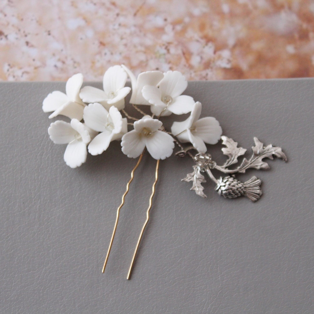 AYLA // Silver Scottish Thistle Bridal Hair Pin Wedding Hair Pin Floral ...