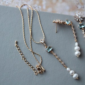 LEA // Gold Blue Bridal Necklace and Earring Set Freshwater Pearl ...