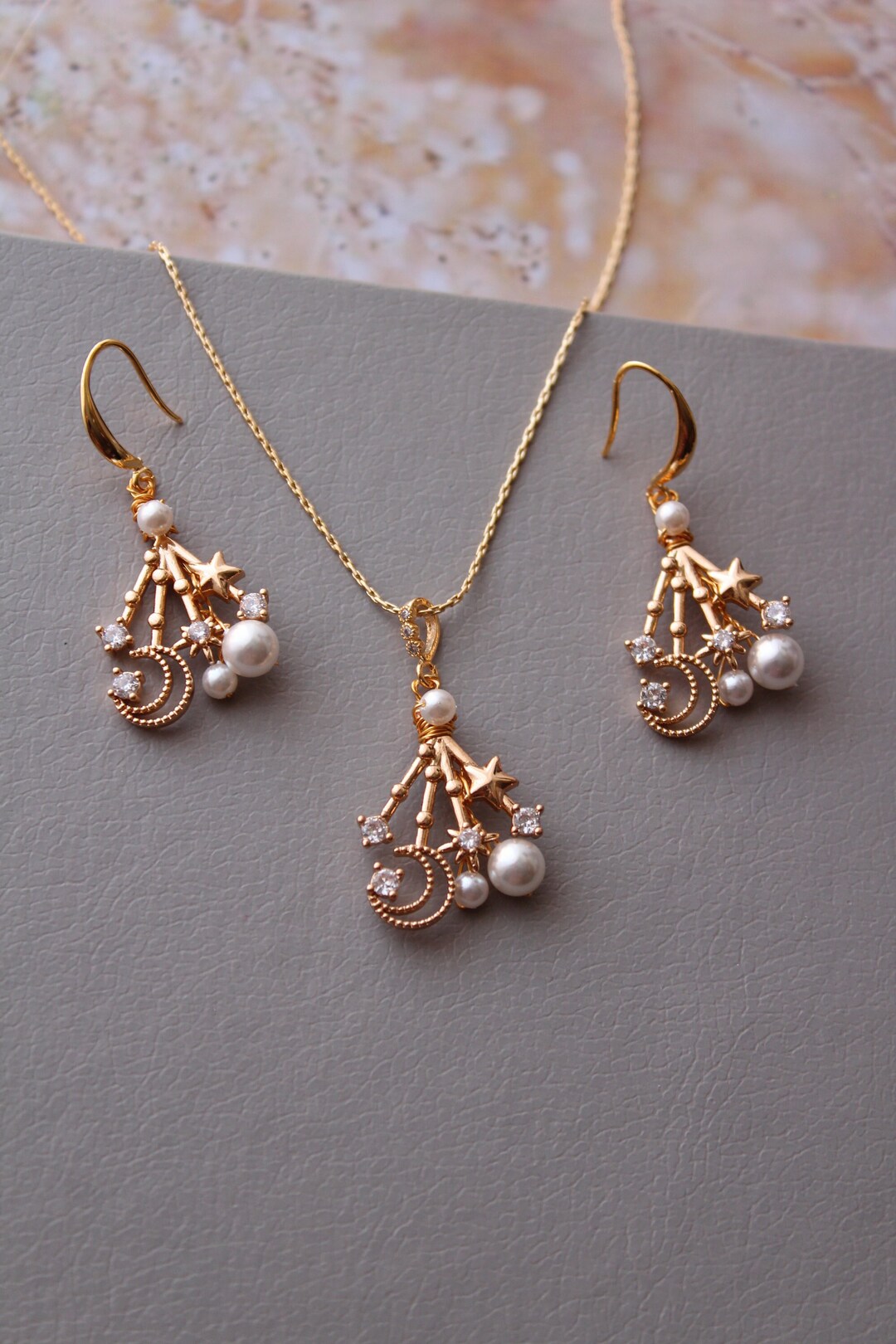 CORA// Gold Celestial Jewelry Set Star Necklace and Earrings Star and ...