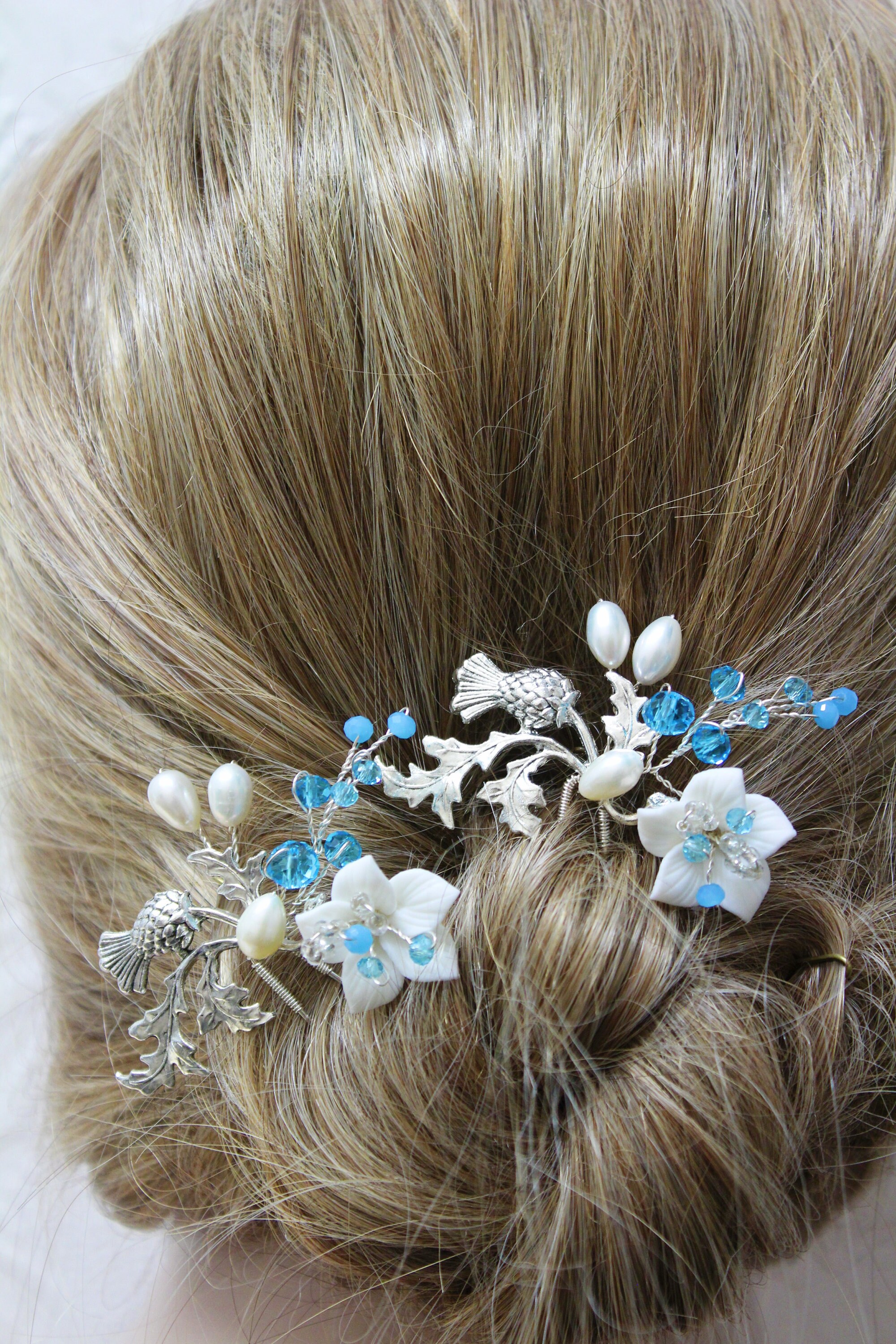 ORLA // Silver Blue Scottish Thistle Hair Pins, Bridal Hair Pins ...