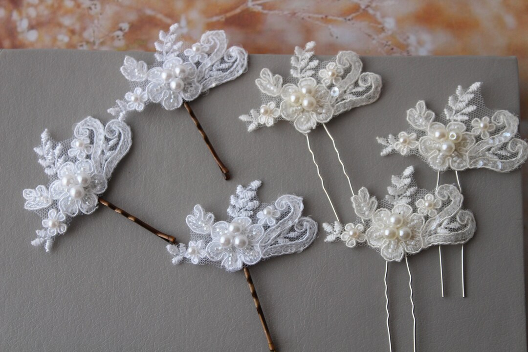 MELISSA // Ivory or White Lace Hair Pins Bridal Hair Pins - Etsy