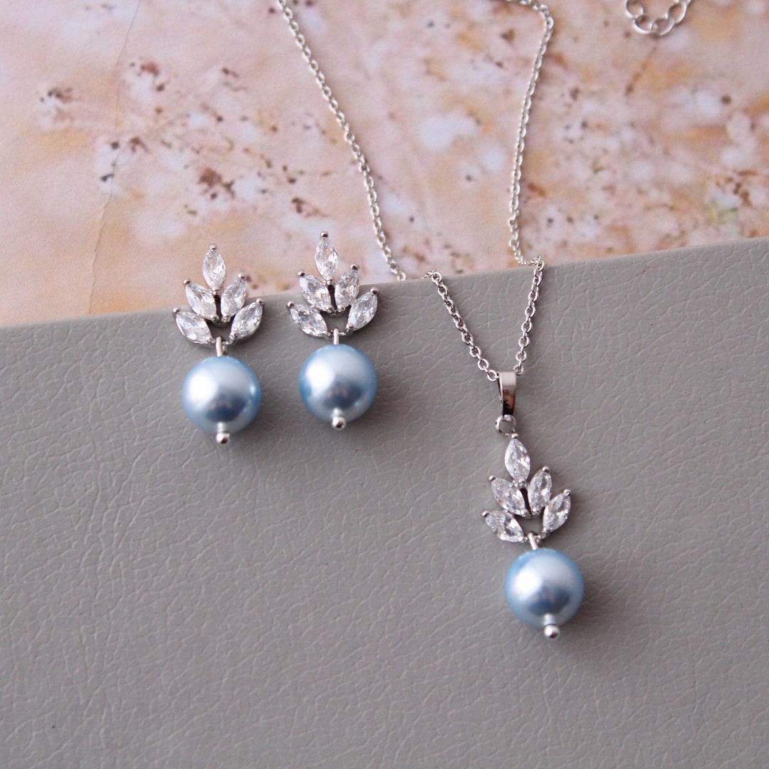 LEAH // Something Blue Bridal Necklace and Earring Set Petite Earrings ...