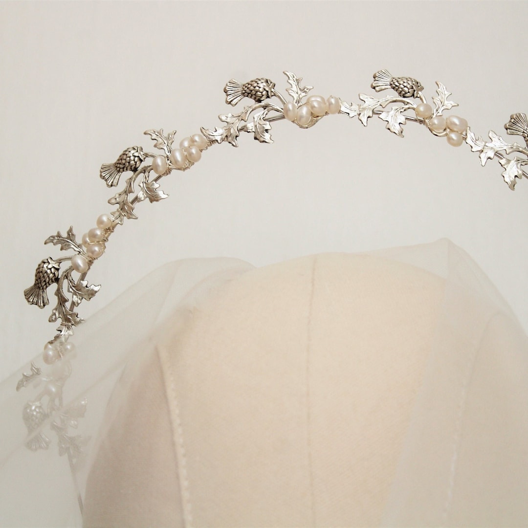 JUNE // Silver Scottish Thistle Bridal Halo Crown Wedding Crown Bridal ...
