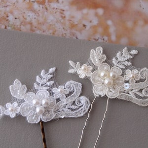 MELISSA // Ivory or White Lace Hair Pins Bridal Hair Pins - Etsy