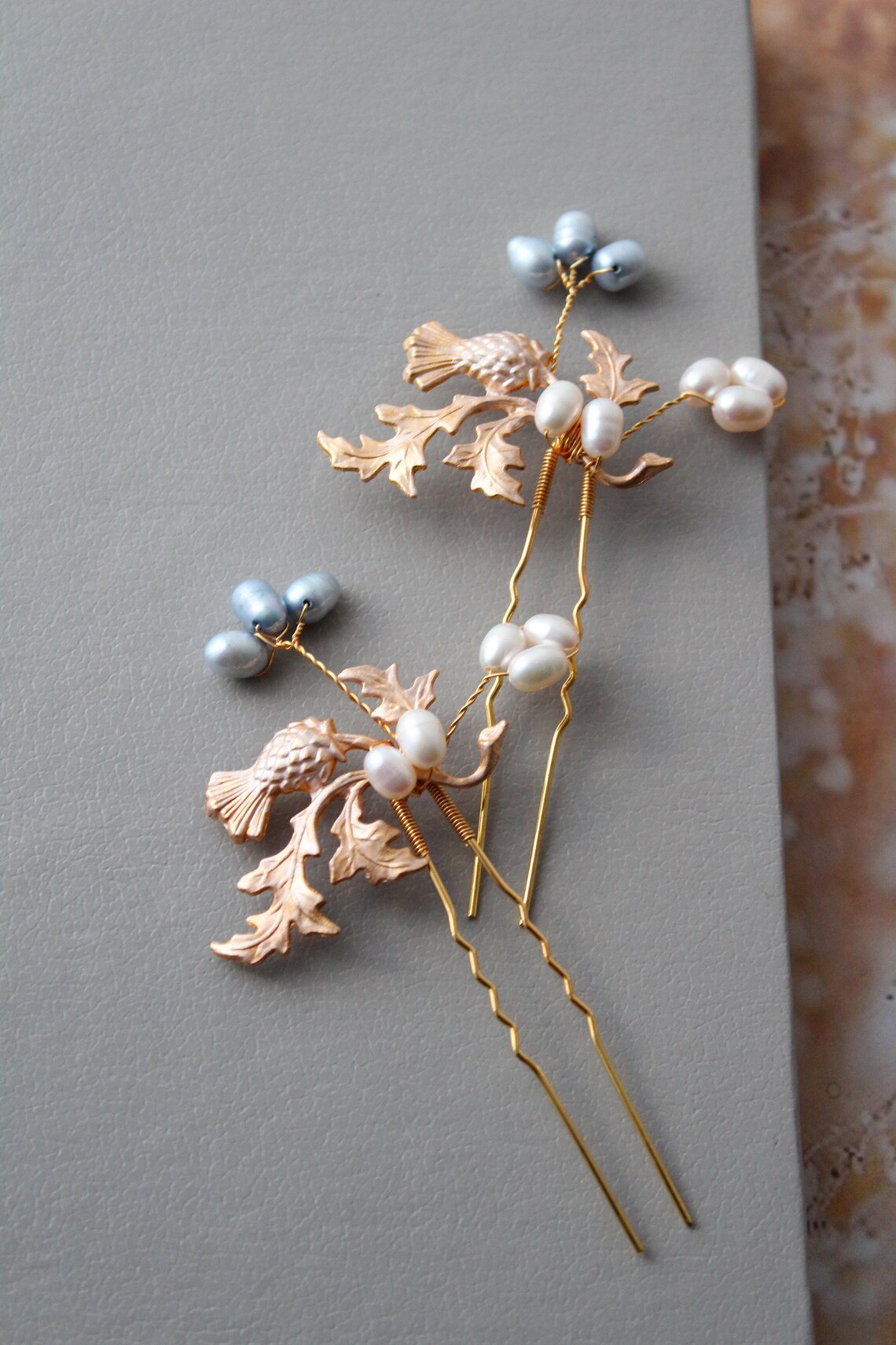 LUNA // Gold Blue Scottish Thistle Hair Pins for Bride Bridal Hair Pin ...