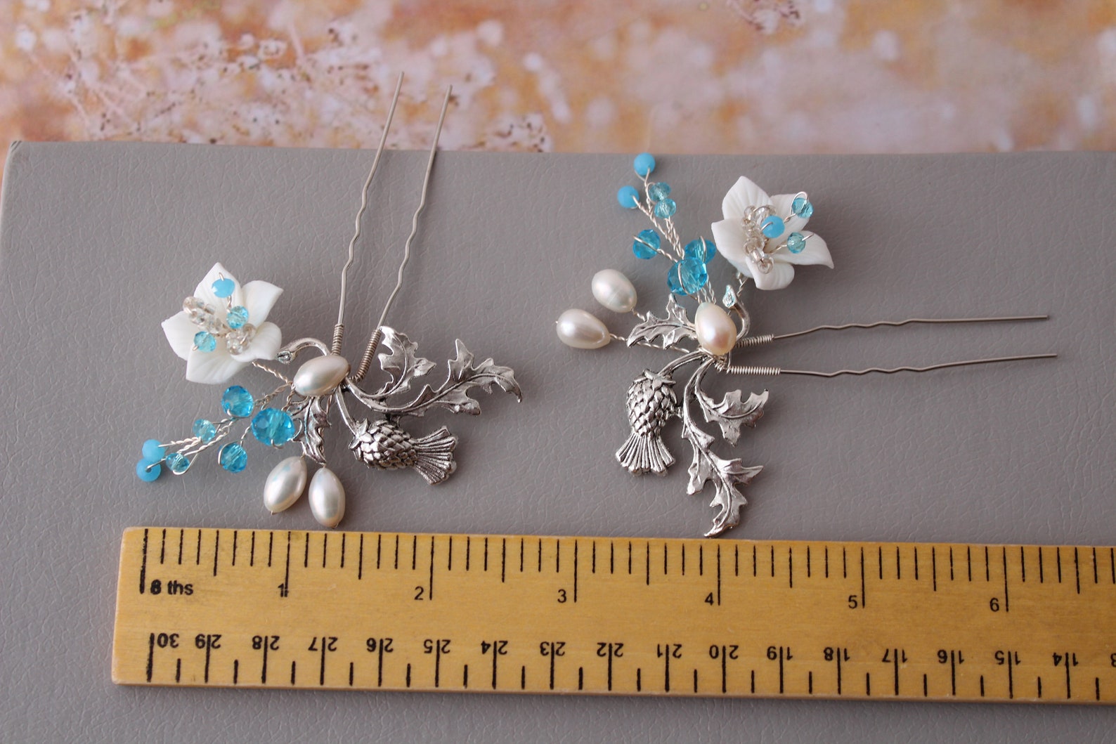 ORLA // Silver Blue Scottish Thistle Hair Pins, Bridal Hair Pins ...
