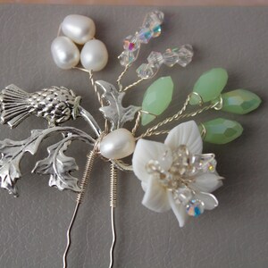 ELEANOR // Silver Green Scottish Thistle Hair Pins, Bridesmaid Hair ...
