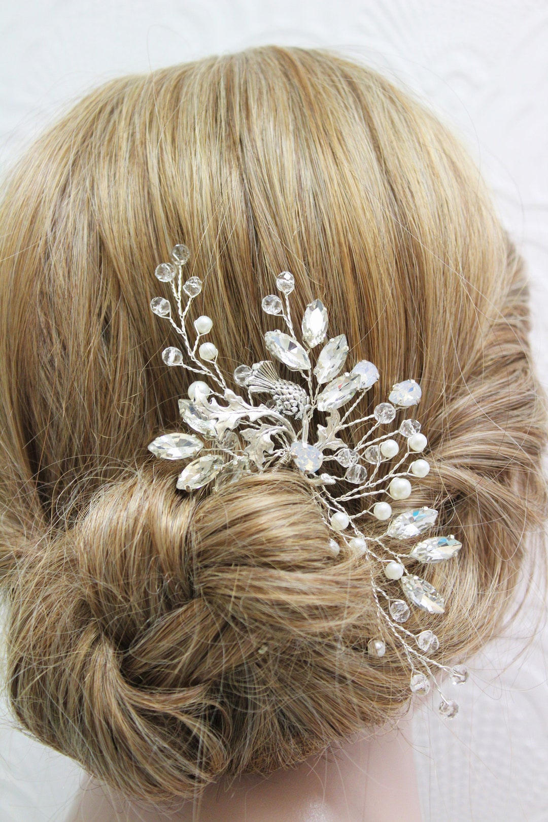 HANNAH // Silver Scottish Thistle Wedding Hair Pin Floral Hair Piece ...