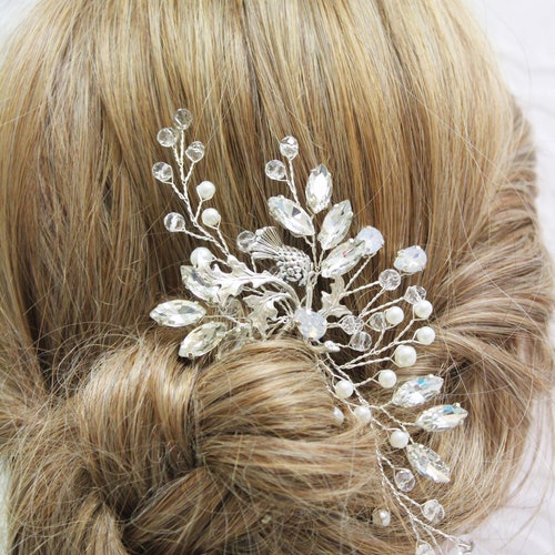 EMILIA // Silver or Gold Scottish Thistle Hair Vine Floral - Etsy