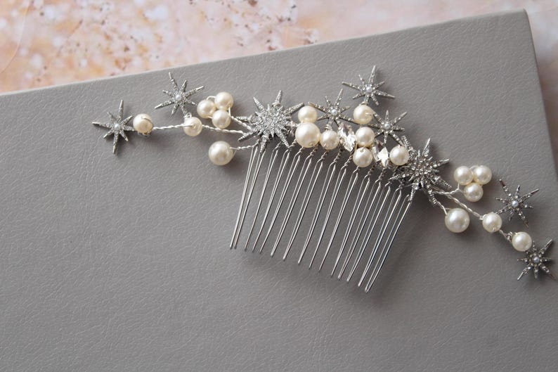 KATRINA // Silver Star Bridal Hair Comb Bridal Hair Vine Wedding Hair ...
