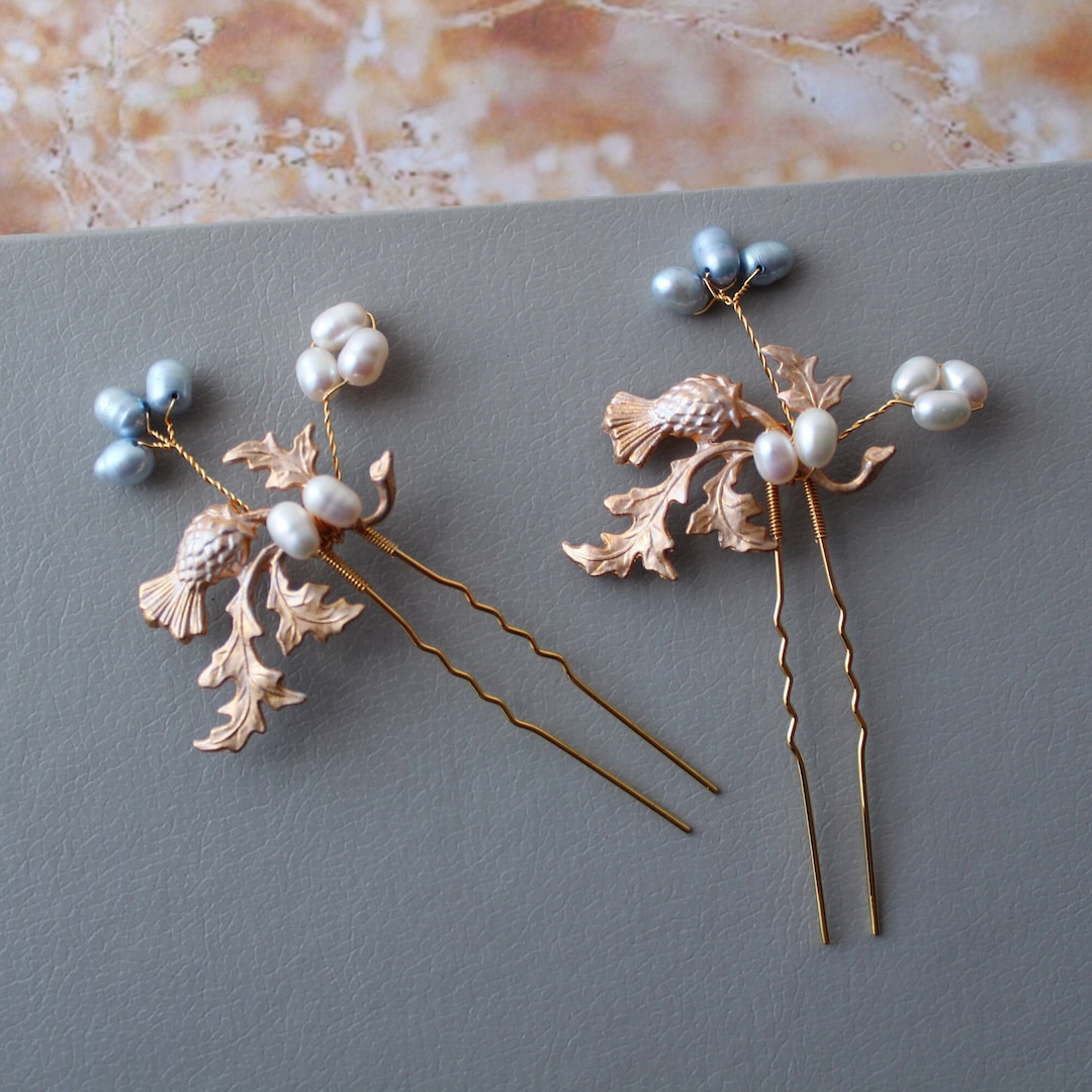LUNA // Gold Blue Scottish Thistle Hair Pins for Bride Bridal Hair Pin ...