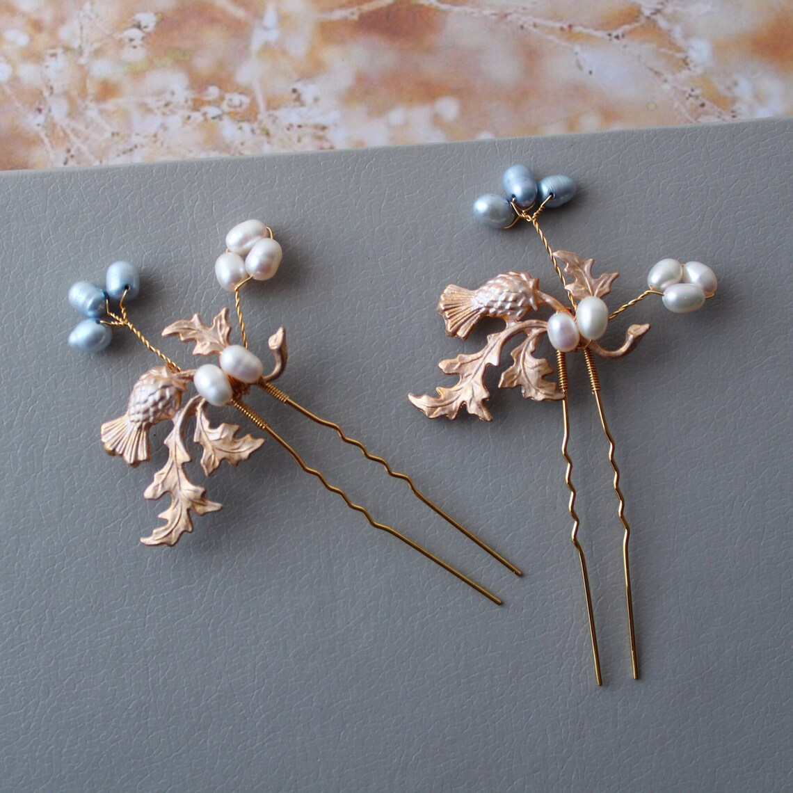 LUNA // Gold Blue Scottish Thistle Hair Pins for Bride Bridal Hair Pin ...