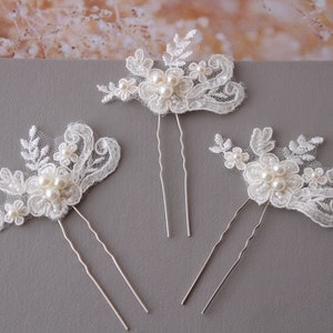 MELISSA // Ivory or White Lace Hair Pins, Bridal Hair Pins, Wedding ...