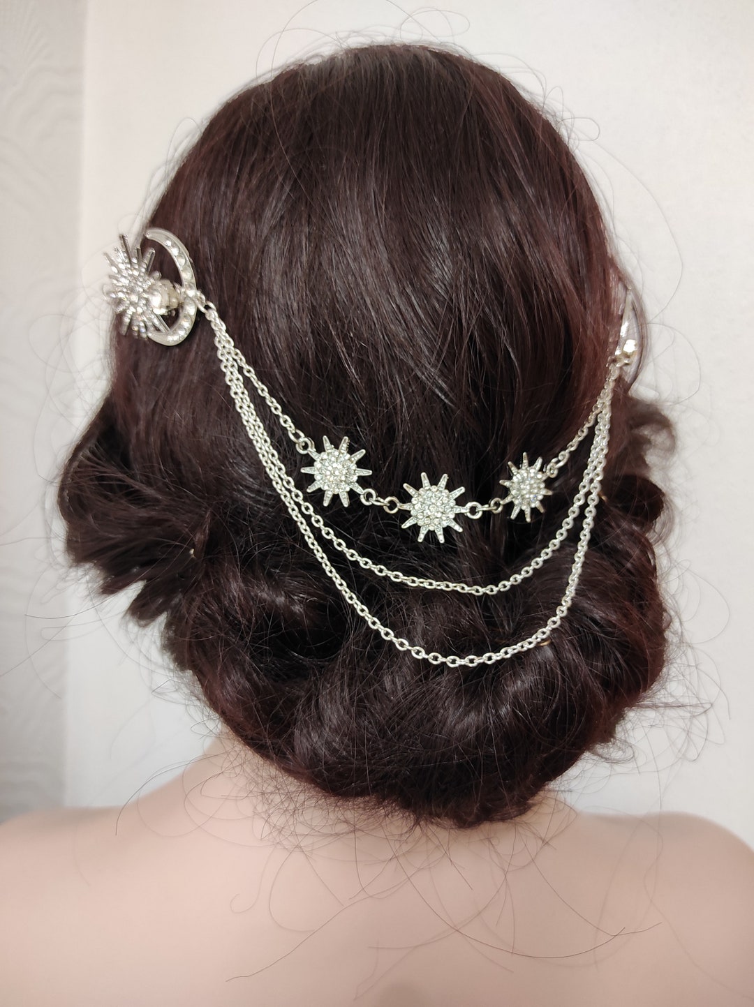 ELSIE // Silver Celestial Star Hair Chain Bridal Hair Comb - Etsy