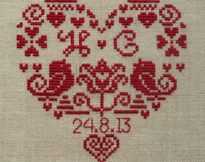 Personalised Heart Wedding Sampler Instant Download PDF Cross Stitch ...