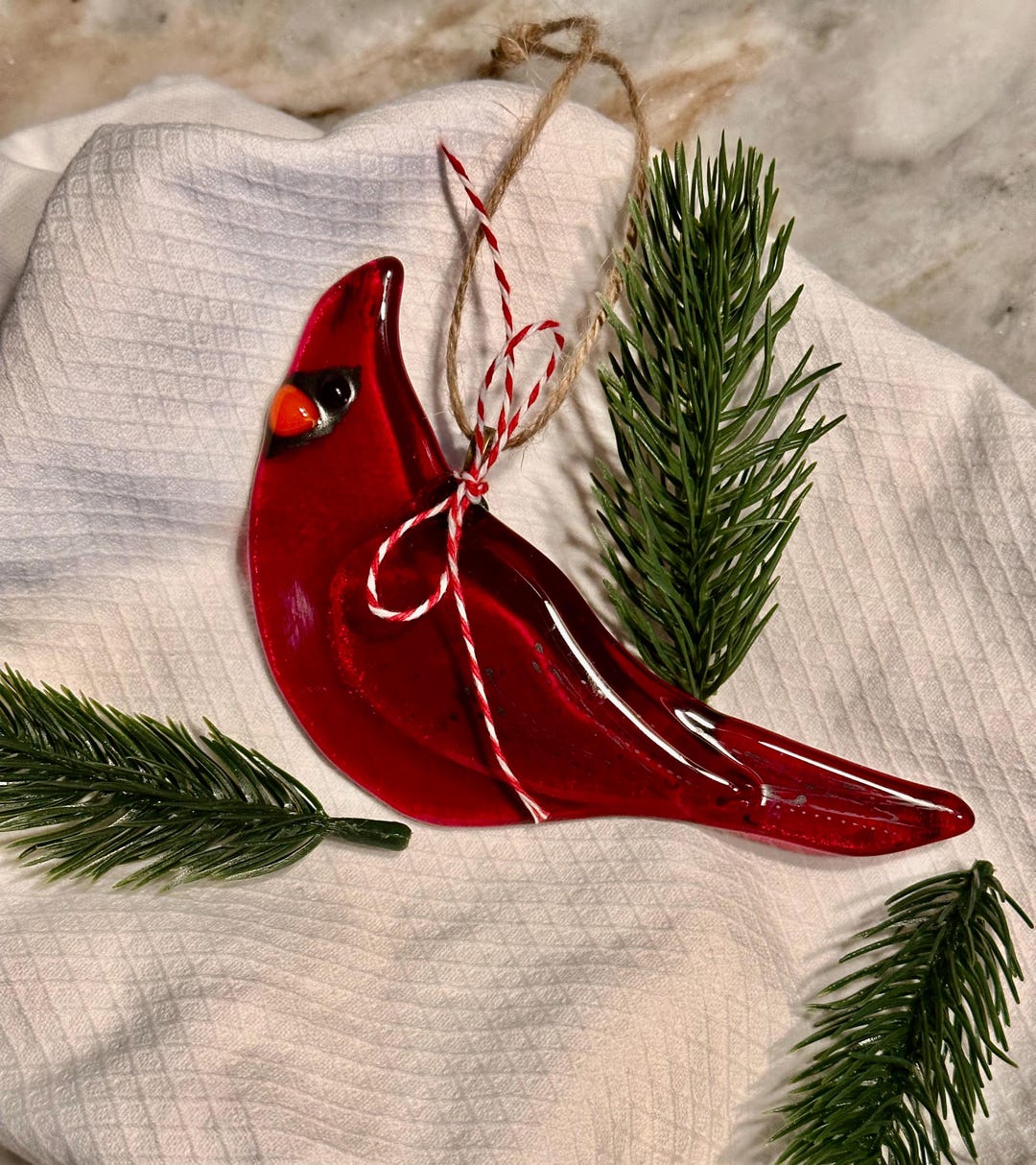 Glass Red Cardinal Sun Catcher. Glass Cardinal Christmas Ornament ...