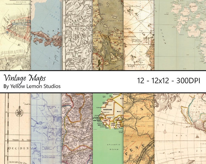 Old Maps Digital Paper vintage Maps Cream, Brown, Dusty, Musty, Old ...