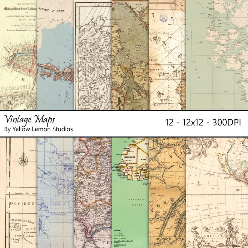 Mapas antiguos Papel digital VINTAGE MAPS Crema, marrón, polvoriento ...