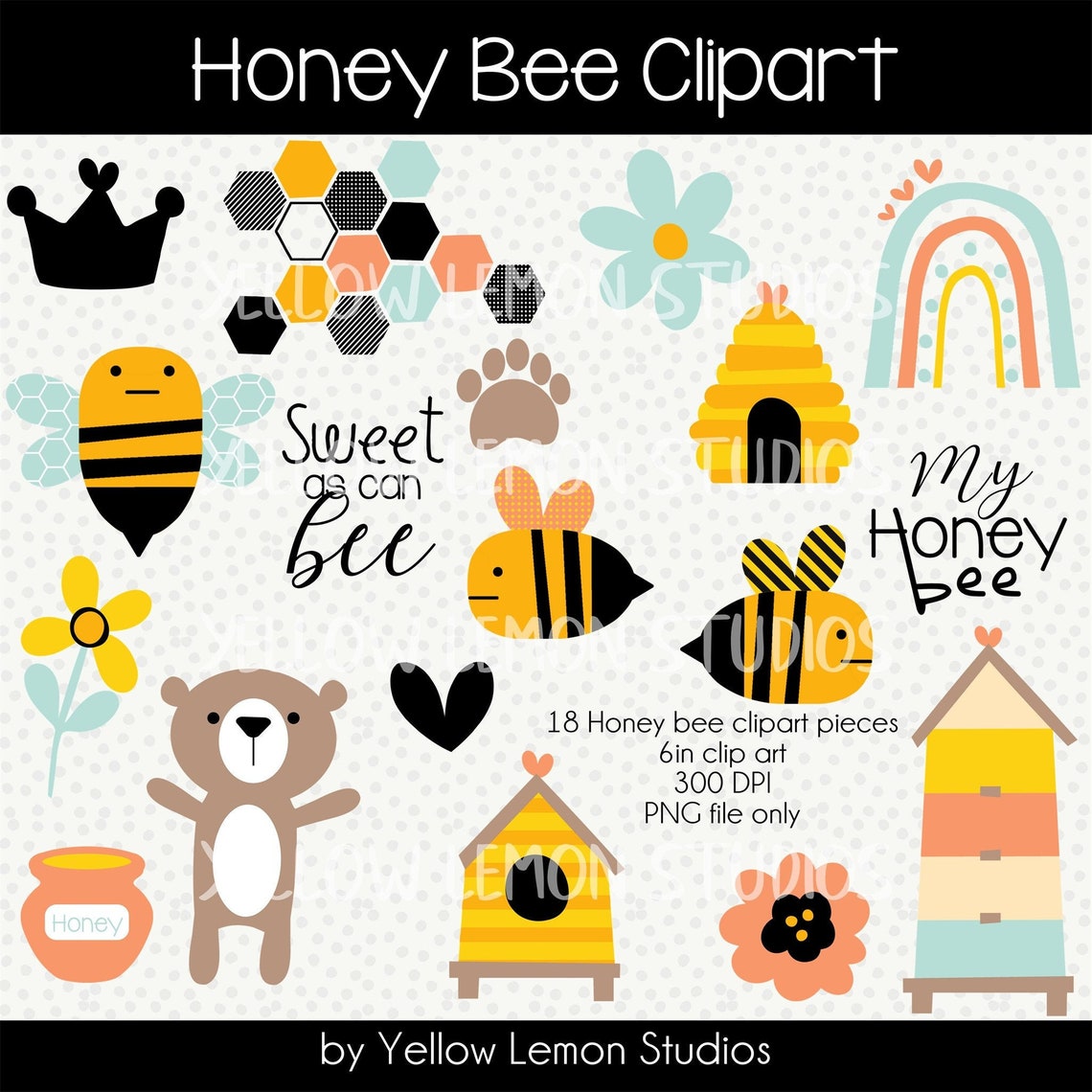 Bear Honey Clip Art honey BEE Bear Cute Clipart - Etsy