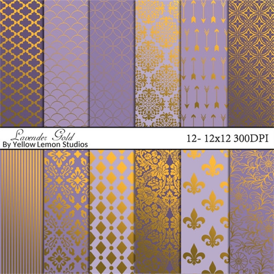Gold Foil and Lavender Patterned Papers lavender Gold Stripes, Fluer De ...