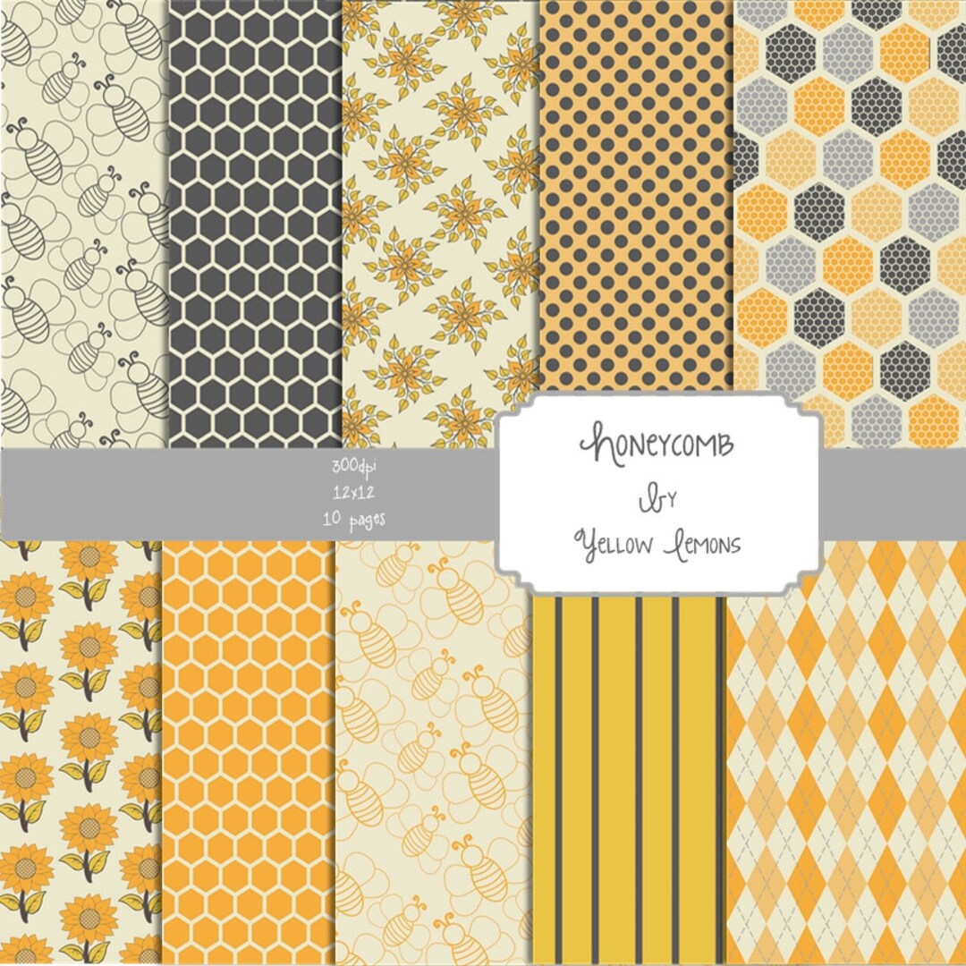 Honey Comb Style honeycomb Digital Scrapbooking Paper Pack, Bumble Bee ...