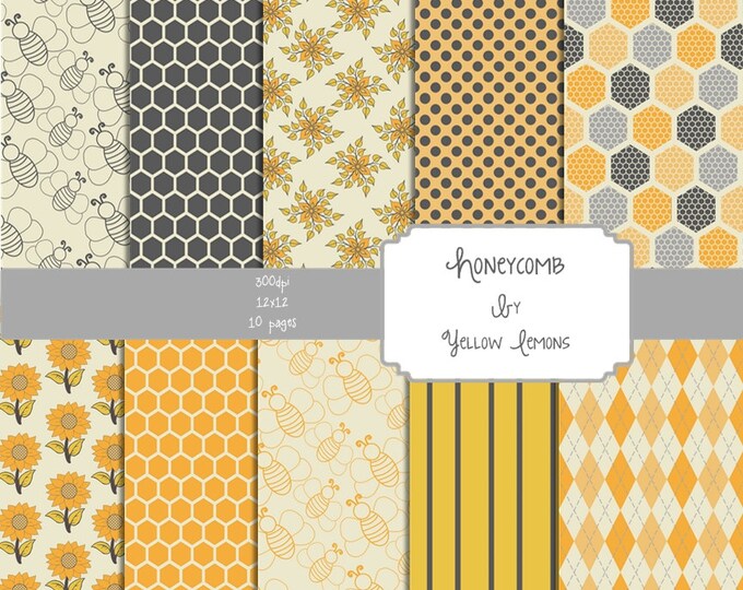 Honey Comb Style honeycomb Digital Scrapbooking Paper Pack, Bumble Bee ...
