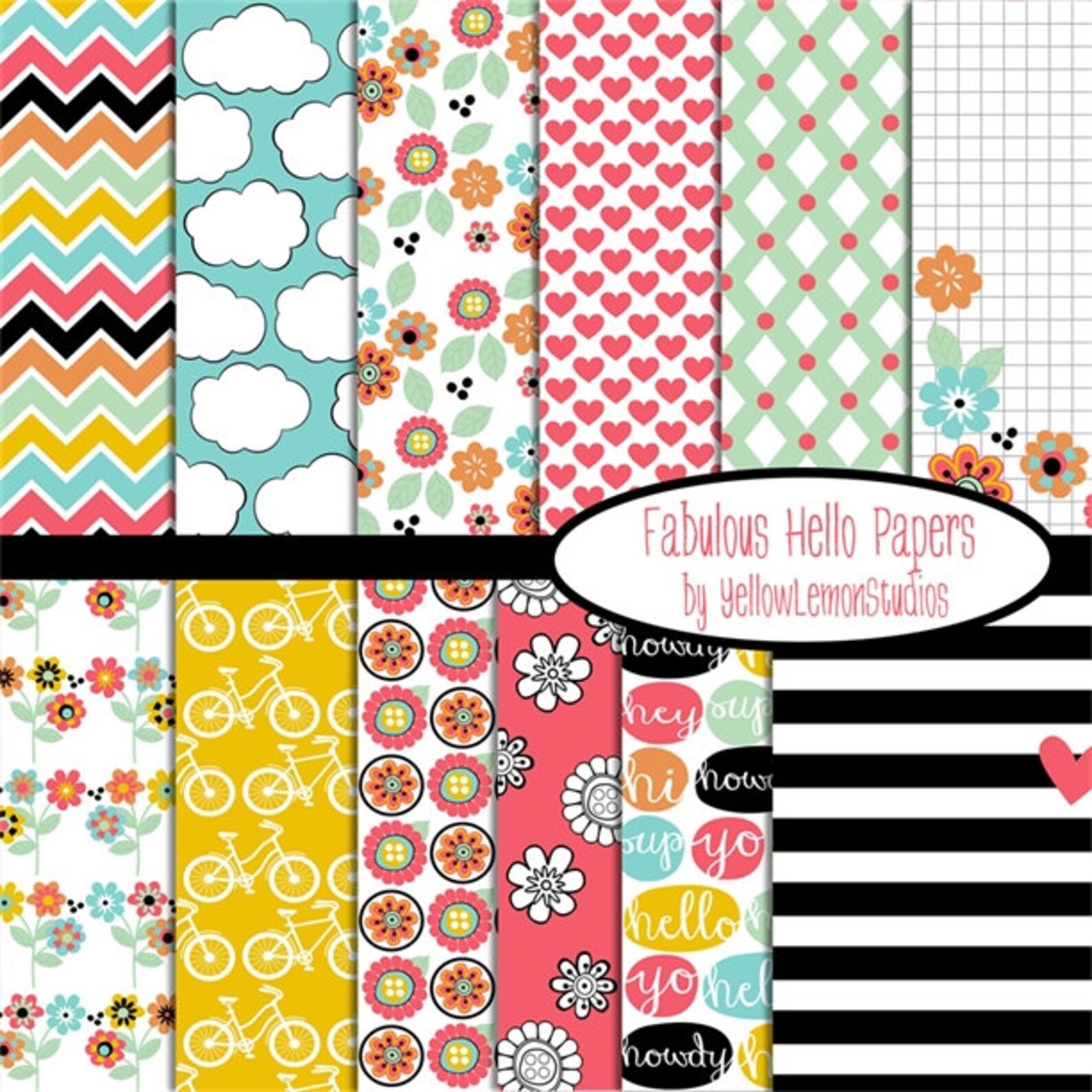 Summer Hello Bright Color Digital Scrapbook Paper - Etsy