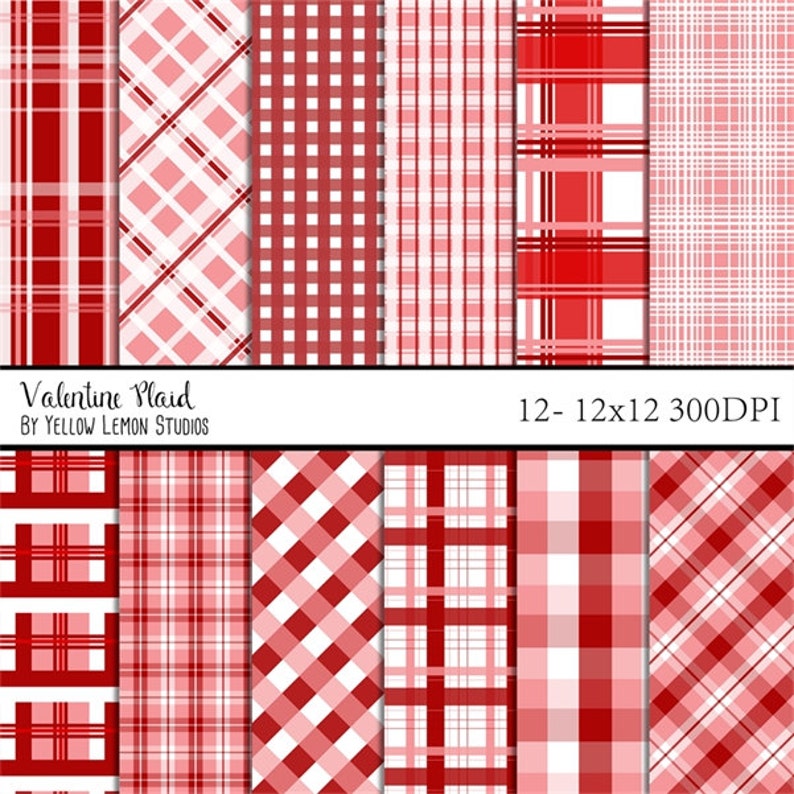 Plaid Digital Paper valentines Plaid Valentine - Etsy