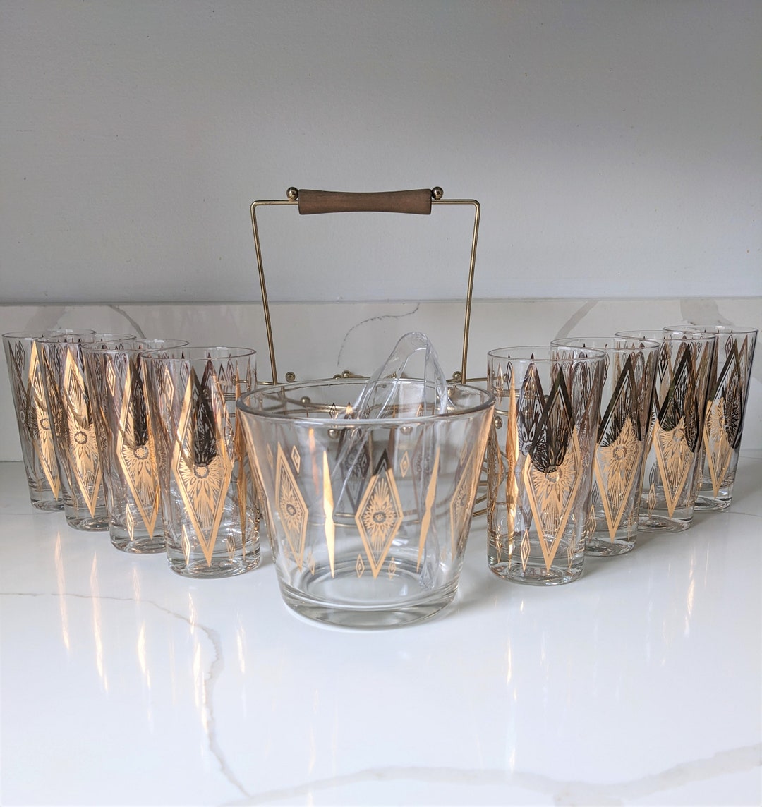 United Glass Industries Gold Bar Set / Atomic Glassware / Vintage Glass ...